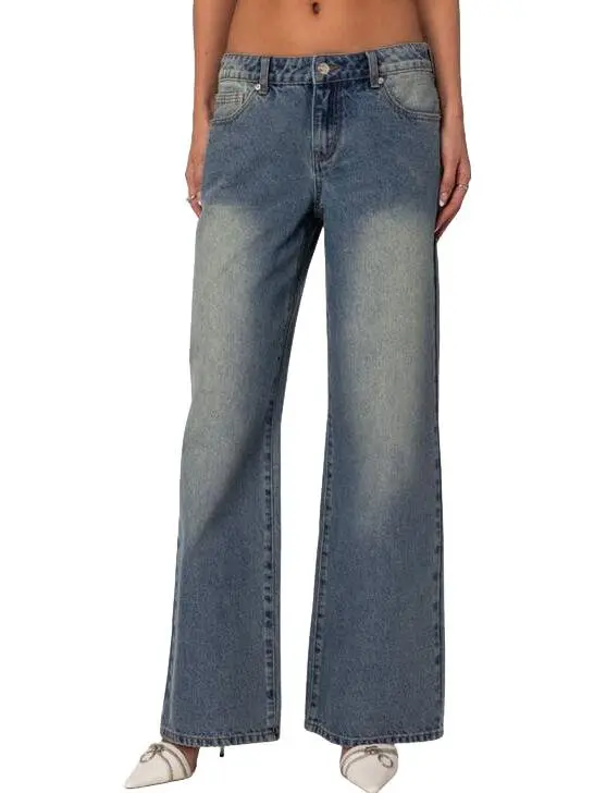 EDIKTED Magda Low-rise Wide-leg Jeans - Blue-vintage-washed