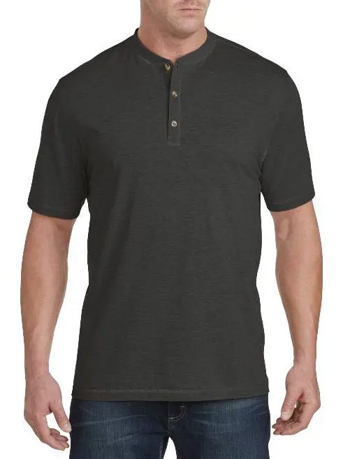 HARBOR BAY BY DXL Wicking Jersey Henley Shirt - Black