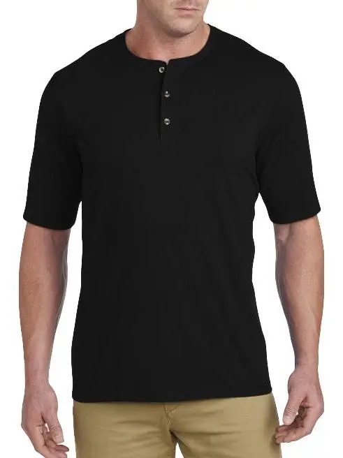 HARBOR BAY BY DXL Wicking Jersey Henley Shirt - Black