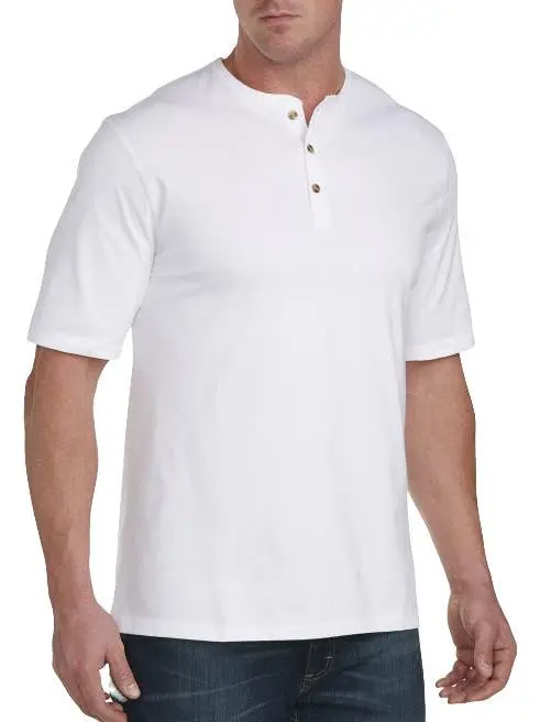 HARBOR BAY BY DXL Wicking Jersey Henley Shirt - White