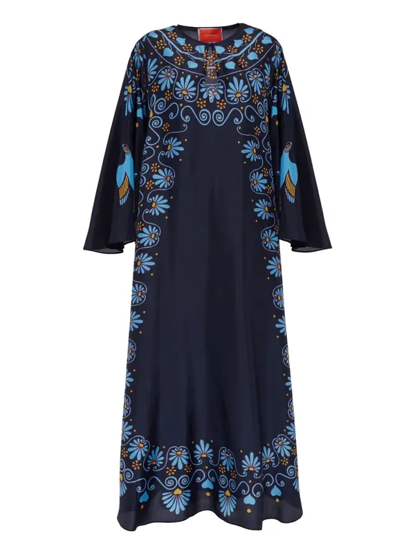 La DoubleJ Geometric-print Silk Kaftan - Blue