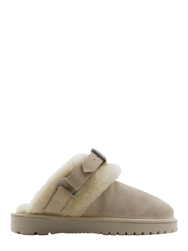 Burberry Shearling Suede Mules - Neutrals