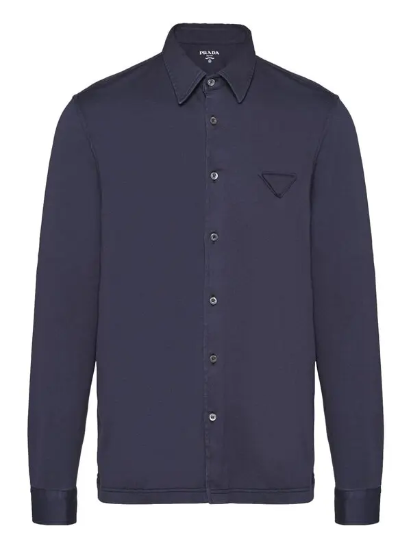 Prada Logo-patch Cotton Shirt - Blue