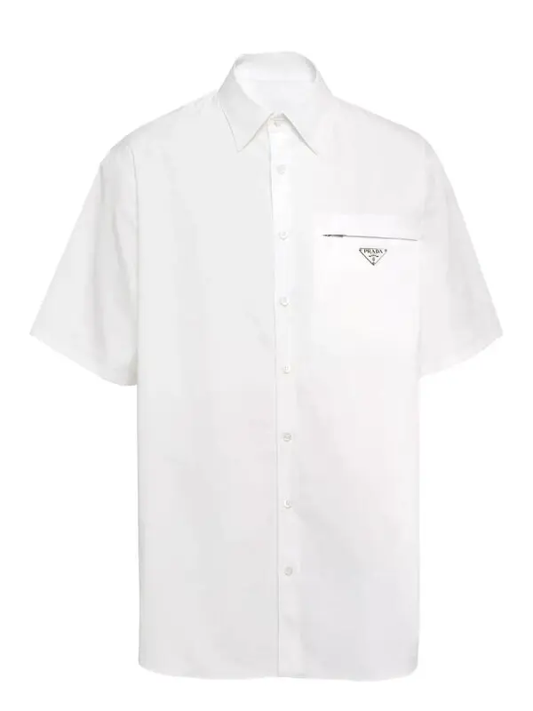 Prada Short-sleeve Triangle-logo Cotton Shirt - White