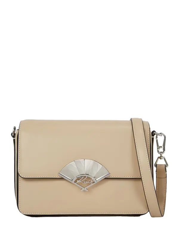 Karl Lagerfeld Signature Fan Leather Crossbody Bag - Neutrals