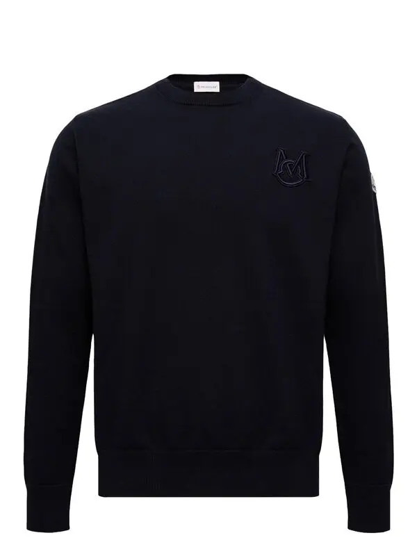 Moncler Embroidered Monogram Cotton Sweater - Blue