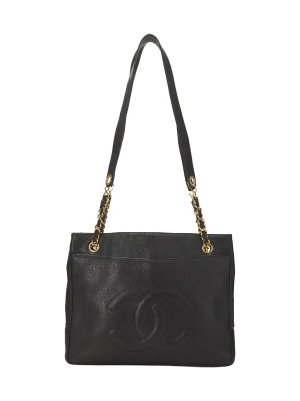 Chanel Caviar Flat Chain Handle Tote - Black