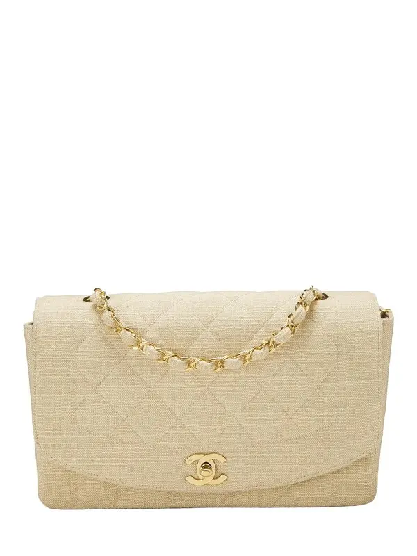 Chanel Quilted Linen Diana Flap Bag - Beige