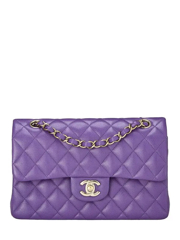 Chanel Quilted Caviar Classic Double Flap Small - Purple