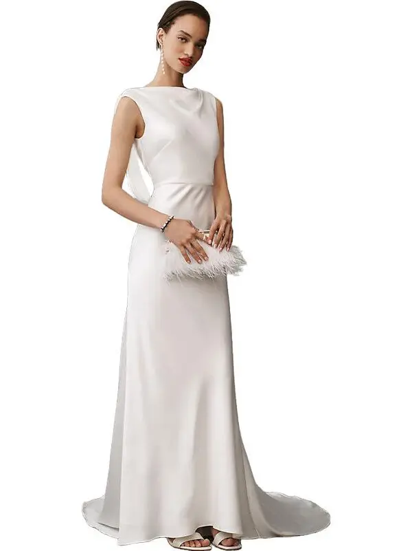 Jenny Yoo Nessa High-neck Open-back Satin Wedding Gown - Ivory