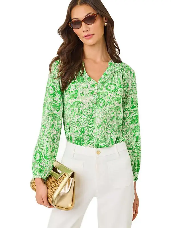 LILLY PULITZER Elsa Silk Top - Putting Green Lil Fleur De Lilly