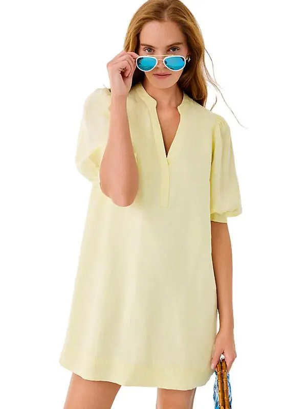 Lilly Pulitzer® Mialeigh Linen Dress - Limoncello X Resort White