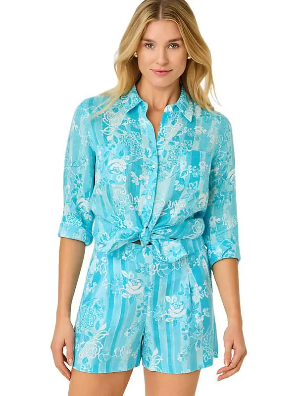 Lilly Pulitzer® Sea View Linen Shirt - Capri Blue Roseys Petals