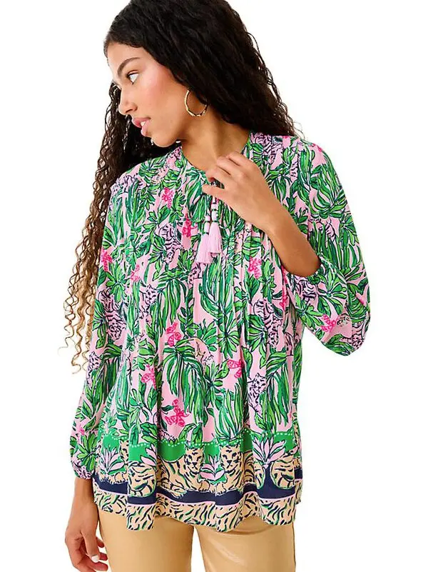 Lilly Pulitzer Marilina Tunic Top - Conch Shell Pink Roaring With Joy Engineered Tunic