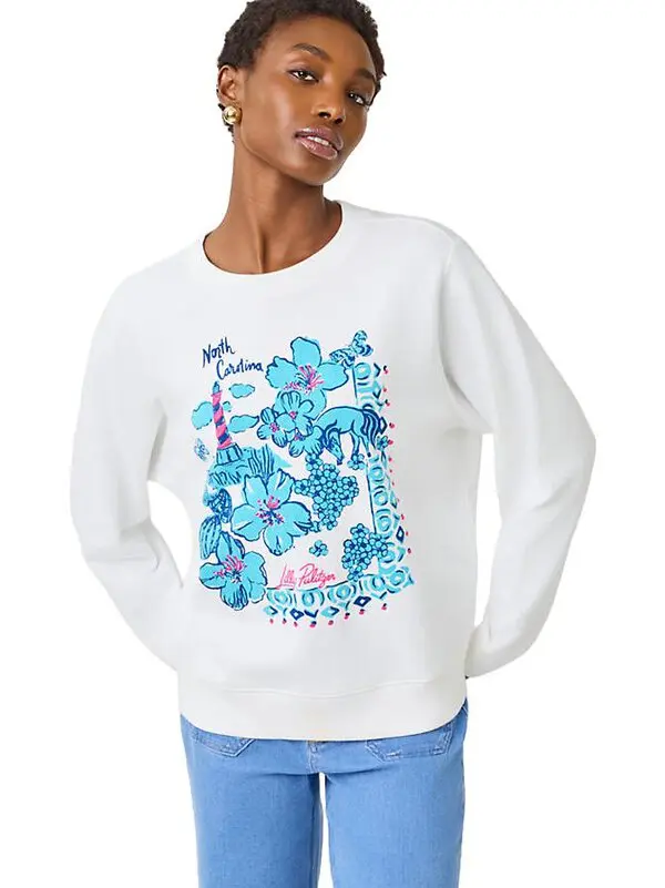 LILLY PULITZER Ballad Cotton Sweatshirt - Capri Blue North Carolina Destination Graphic