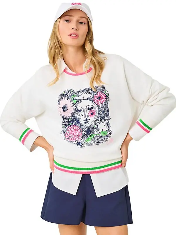 LILLY PULITZER Ballad Cotton Sweatshirt - Multi Follow The Sun Embellishment