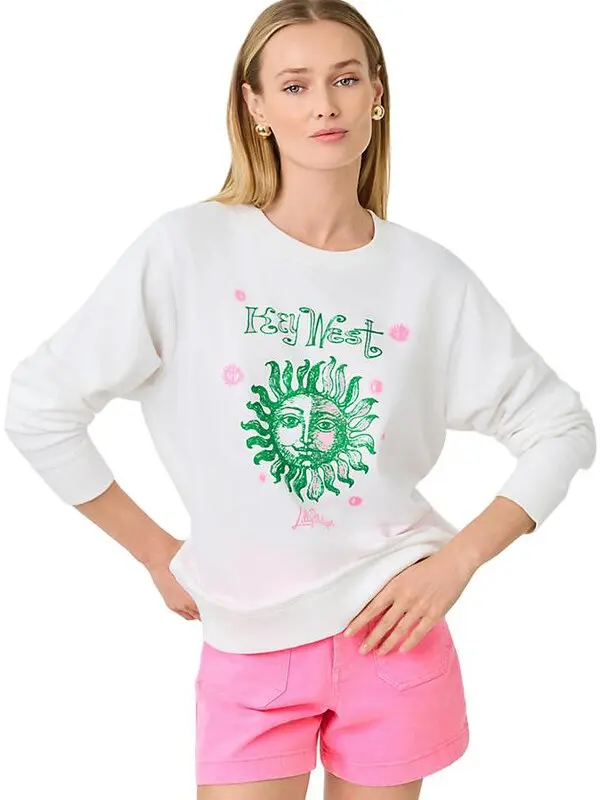 LILLY PULITZER Ballad Cotton Sweatshirt - Resort White Key West Destination Graphic