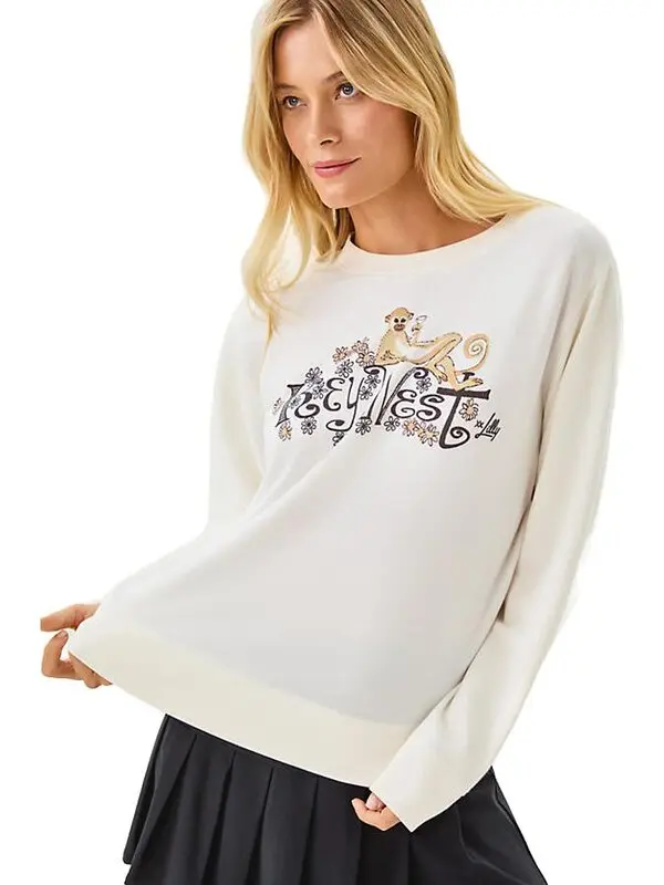 LILLY PULITZER Ballad Cotton Sweatshirt - Resort White Key West Monkey Graphic