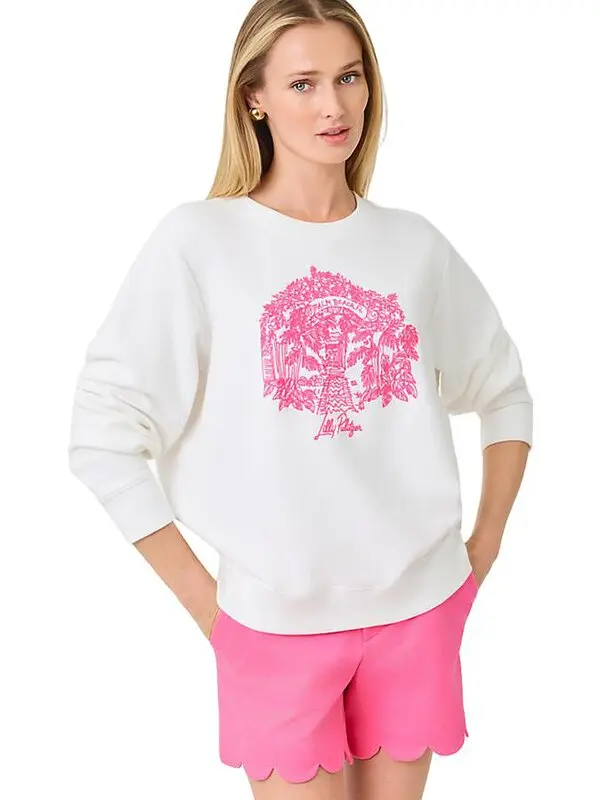 LILLY PULITZER Ballad Cotton Sweatshirt - Resort White Palm Beach Destination Graphic