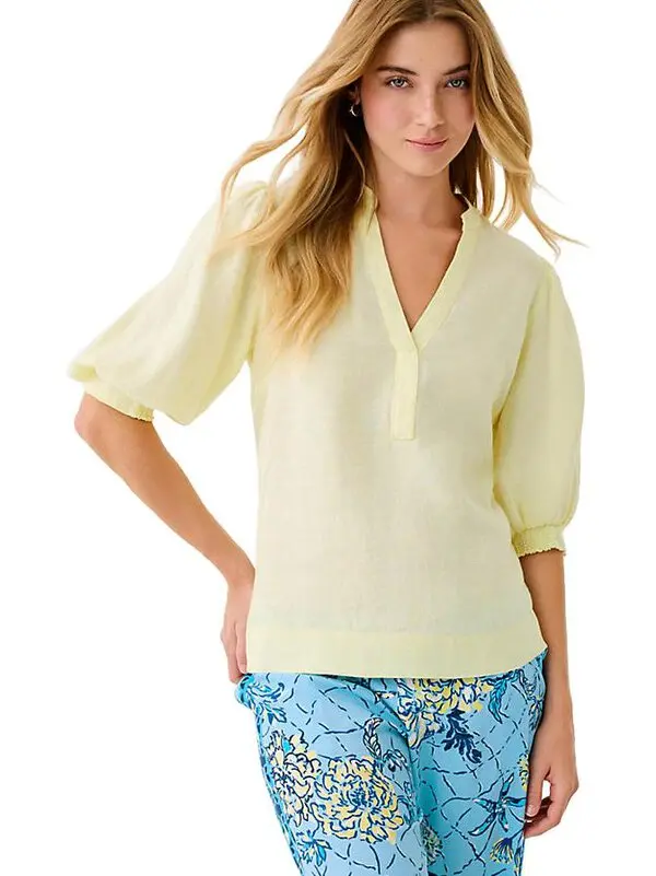 Lilly Pulitzer® Mialeigh Linen Top - Limoncello X Resort White