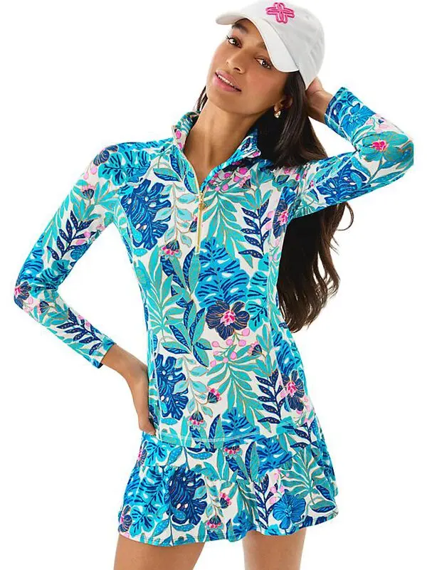 Lilly Pulitzer Upf 50+ Luxletic Justine Pullover - Breezy Aqua Best Fronds Forever