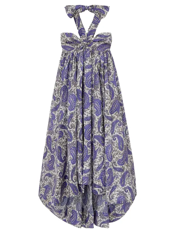 Zimmermann Devi Pleated Paisley-print Silk Halterneck Midi Dress - Indigo