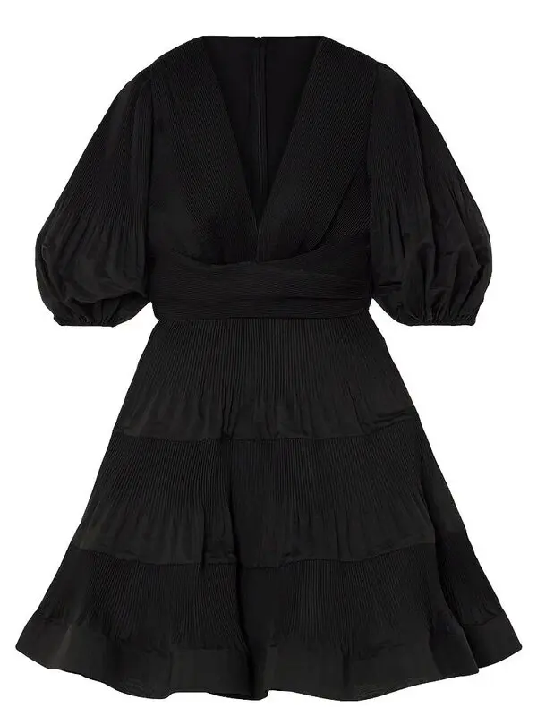 Zimmermann Ruffled Tiered Plisse Chiffon Mini Dress - Black