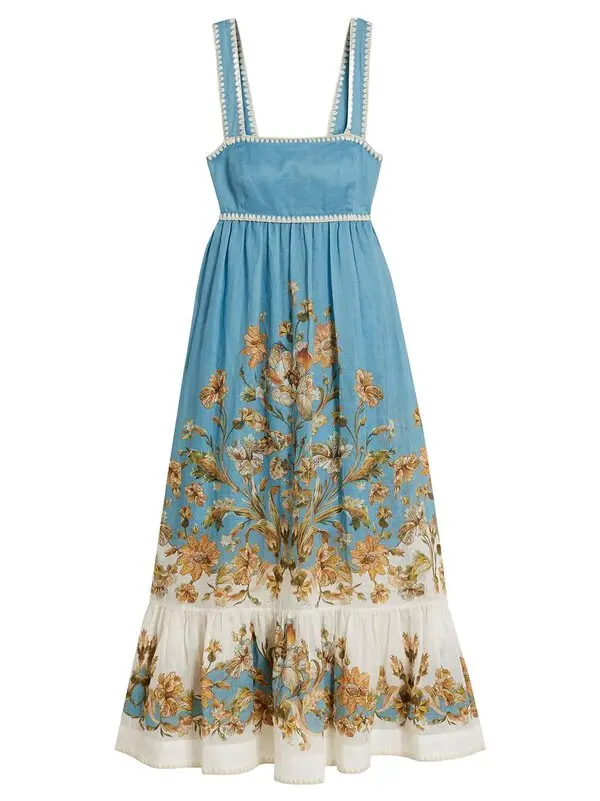 Zimmermann Tiered Floral-print Ramie Midi Dress - Light Blue
