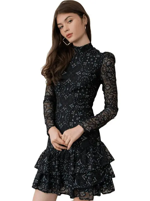 Yumi Kim Lace Long Sleeve Dress - Black