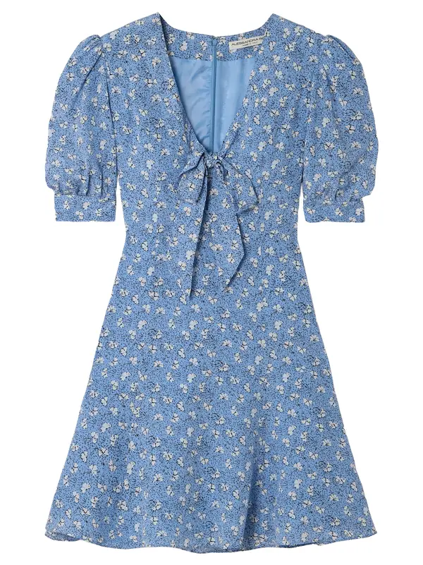 Alessandra Rich Bow-detailed Floral-print Mini Dress - Blue