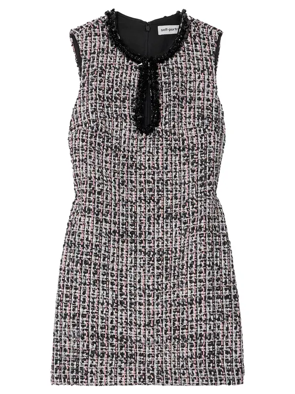 SELF-PORTRAIT Sequin-embellished Bouclé-tweed Mini Dress - Black