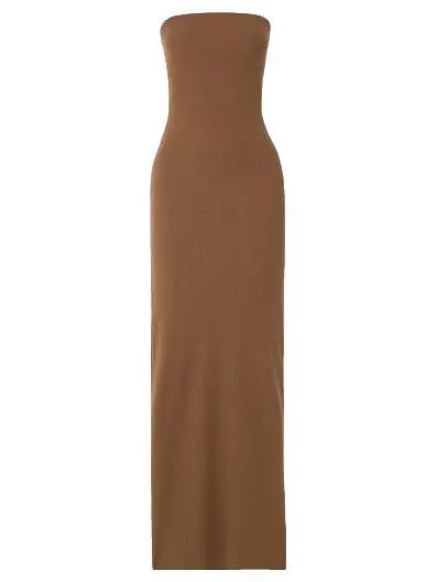 Eterne Strapless Ribbed Maxi Dress - Brown