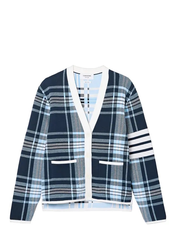 Thom Browne Checked Cotton-blend Jacquard Cardigan - Blue
