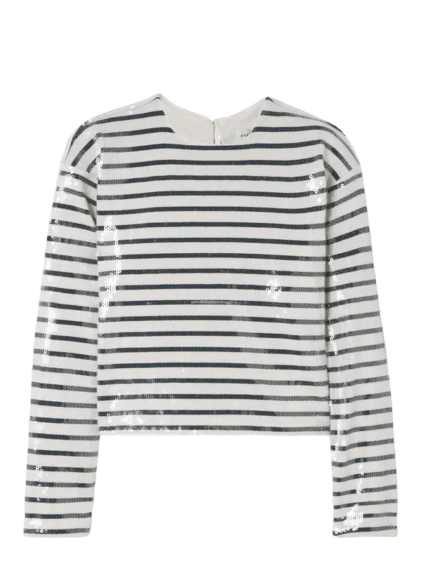 FRAME Sequined Striped Organic Cotton-jersey T-shirt - Blue