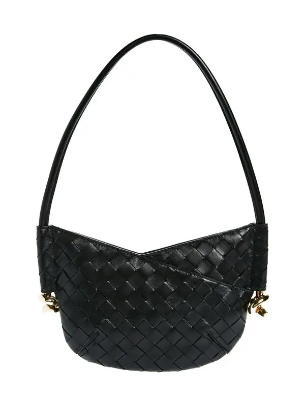 Bottega Veneta Mini Solstice Intrecciato Leather Hobo Bag - 1019 Black-m Brass
