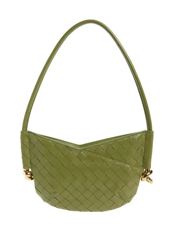 Bottega Veneta Mini Solstice Intrecciato Leather Hobo Bag - 2498 Matcha-muse Brass