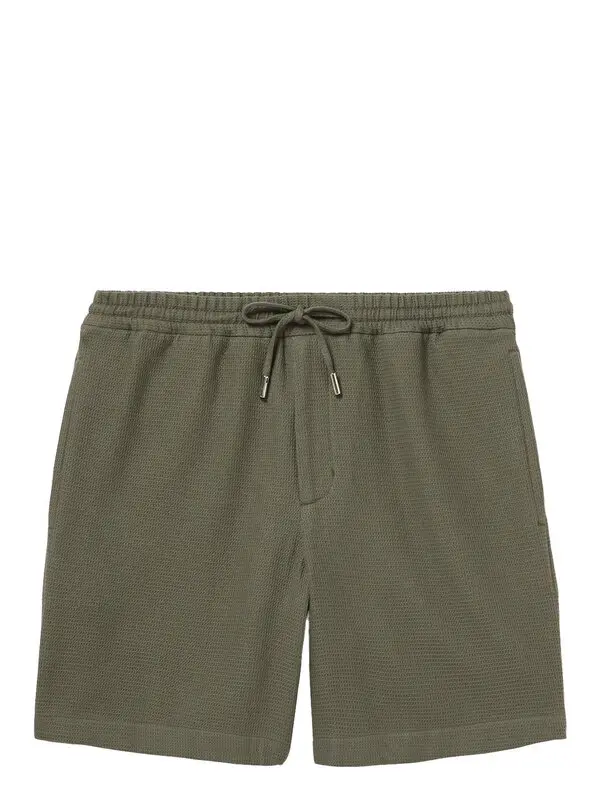 Mr P. Straight-leg Waffle-knit Organic Cotton Drawstring Shorts - Green