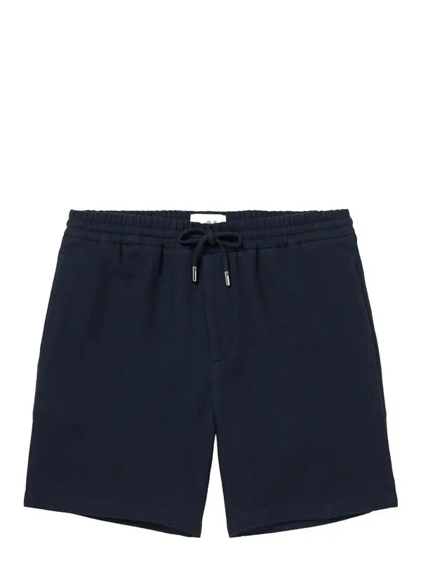 Mr P. Straight-leg Waffle-knit Organic Cotton Drawstring Shorts - Blue