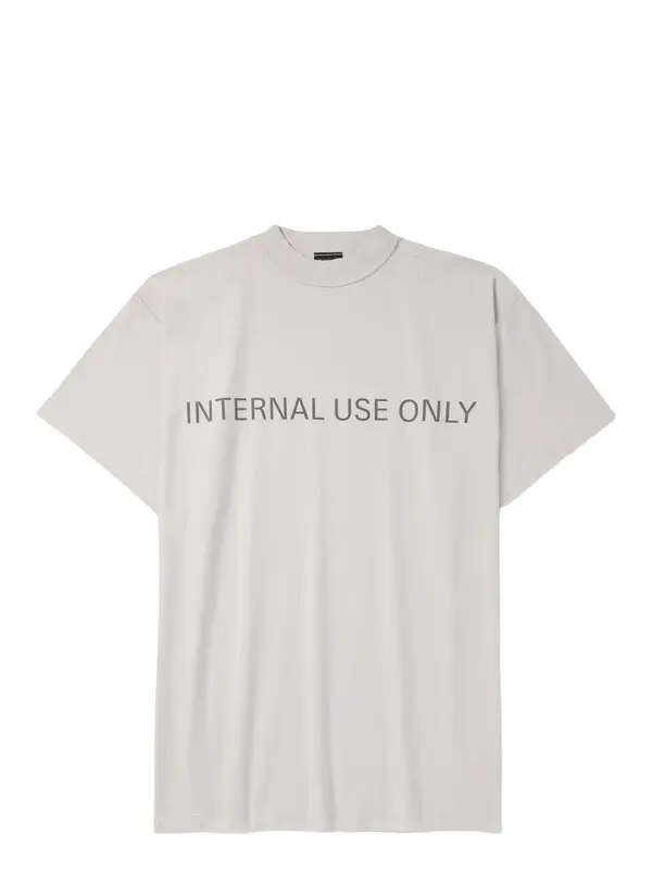 Balenciaga Inside Out Oversized Distressed Logo-print Cotton-jersey T-shirt - Neutrals