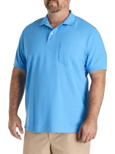 HARBOR BAY BY DXL Big & Tall Pocket Piqué Polo Shirt - Azure Blue