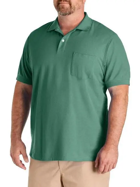 HARBOR BAY BY DXL Big & Tall Pocket Piqué Polo Shirt - Beryl Green Heather