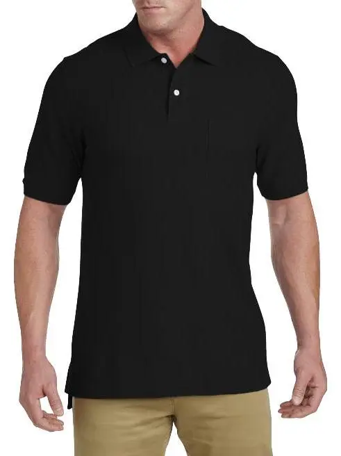 HARBOR BAY BY DXL Big & Tall Pocket Piqué Polo Shirt - Black