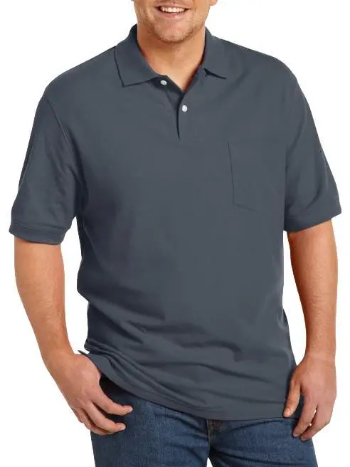 HARBOR BAY BY DXL Big & Tall Pocket Piqué Polo Shirt - Blackened Pearl