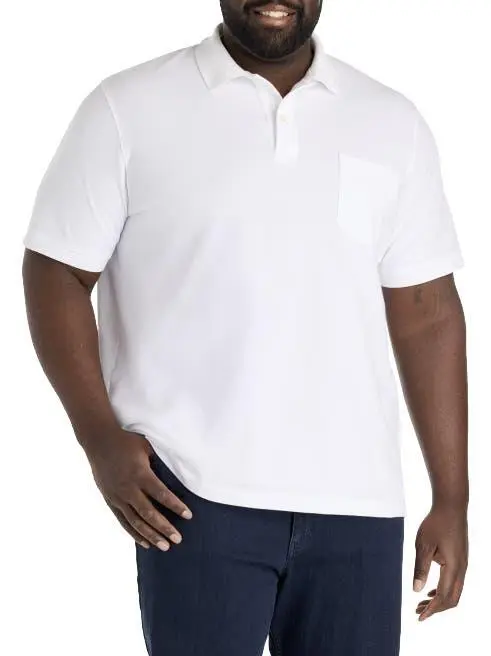 HARBOR BAY BY DXL Big & Tall Pocket Piqué Polo Shirt - Bright White