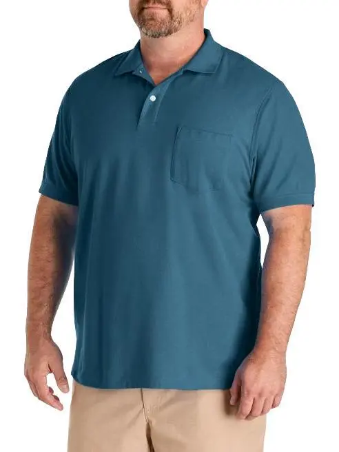 HARBOR BAY BY DXL Big & Tall Pocket Piqué Polo Shirt - Corsair Blue Heather