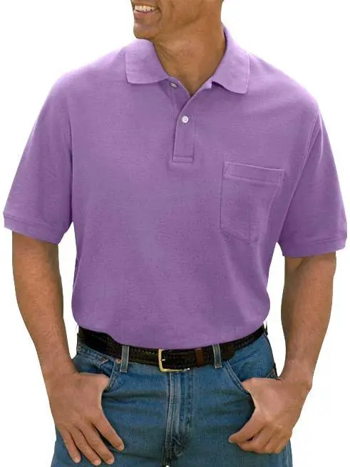 HARBOR BAY BY DXL Big & Tall Pocket Piqué Polo Shirt - Lilac Breeze Heather
