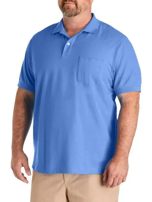 HARBOR BAY BY DXL Big & Tall Pocket Piqué Polo Shirt - Marina Blue