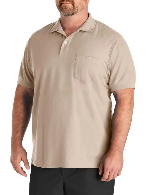HARBOR BAY BY DXL Big & Tall Pocket Piqué Polo Shirt - Oatmeal Heather