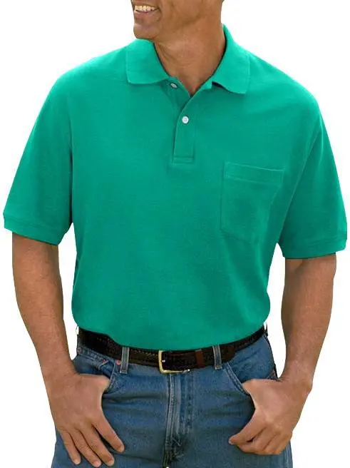 HARBOR BAY BY DXL Big & Tall Pocket Piqué Polo Shirt - Winter Green Heather