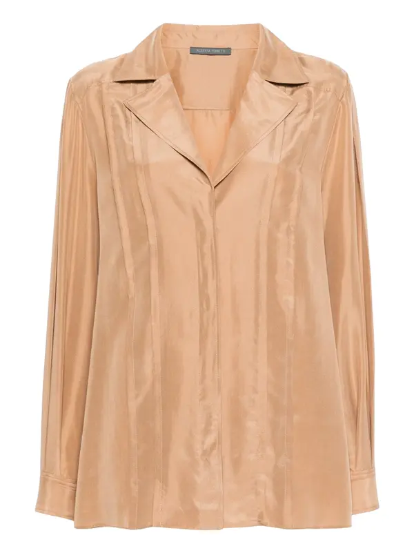 Alberta Ferretti Plissé-detailed Silk Shirt - Brown